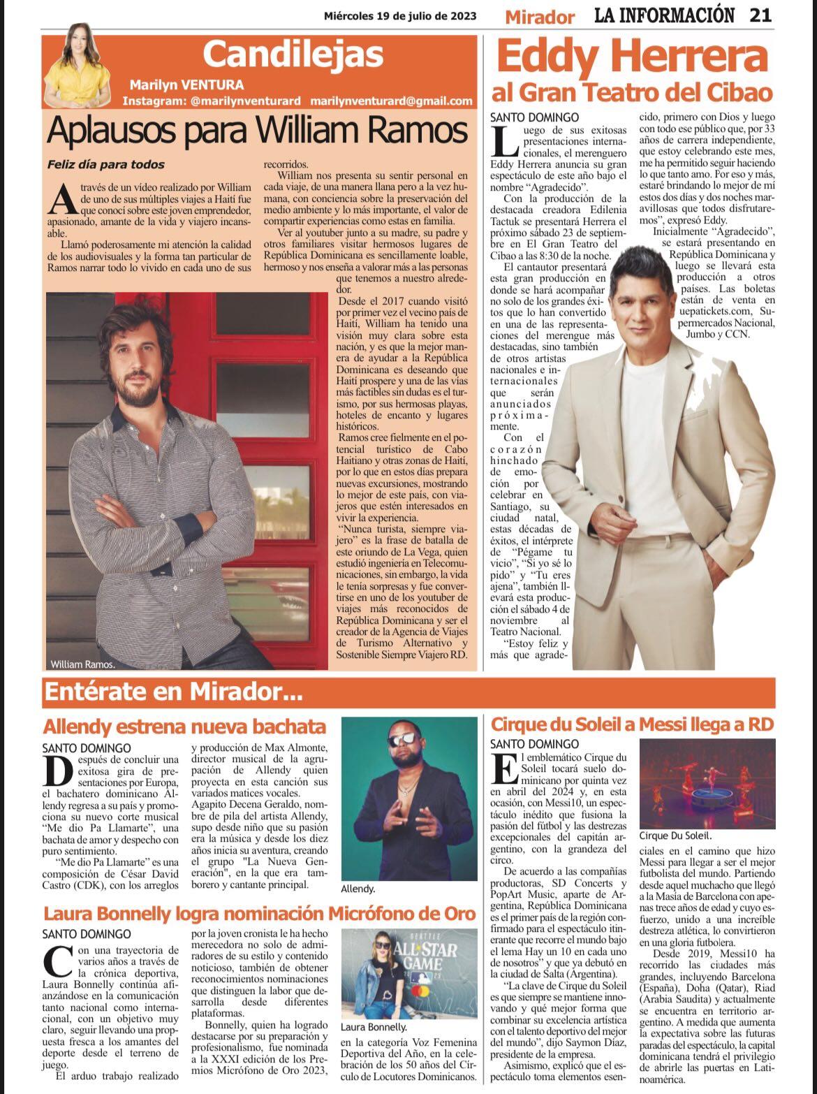 William Ramos homenajeado en Periódico La Información | William Ramos